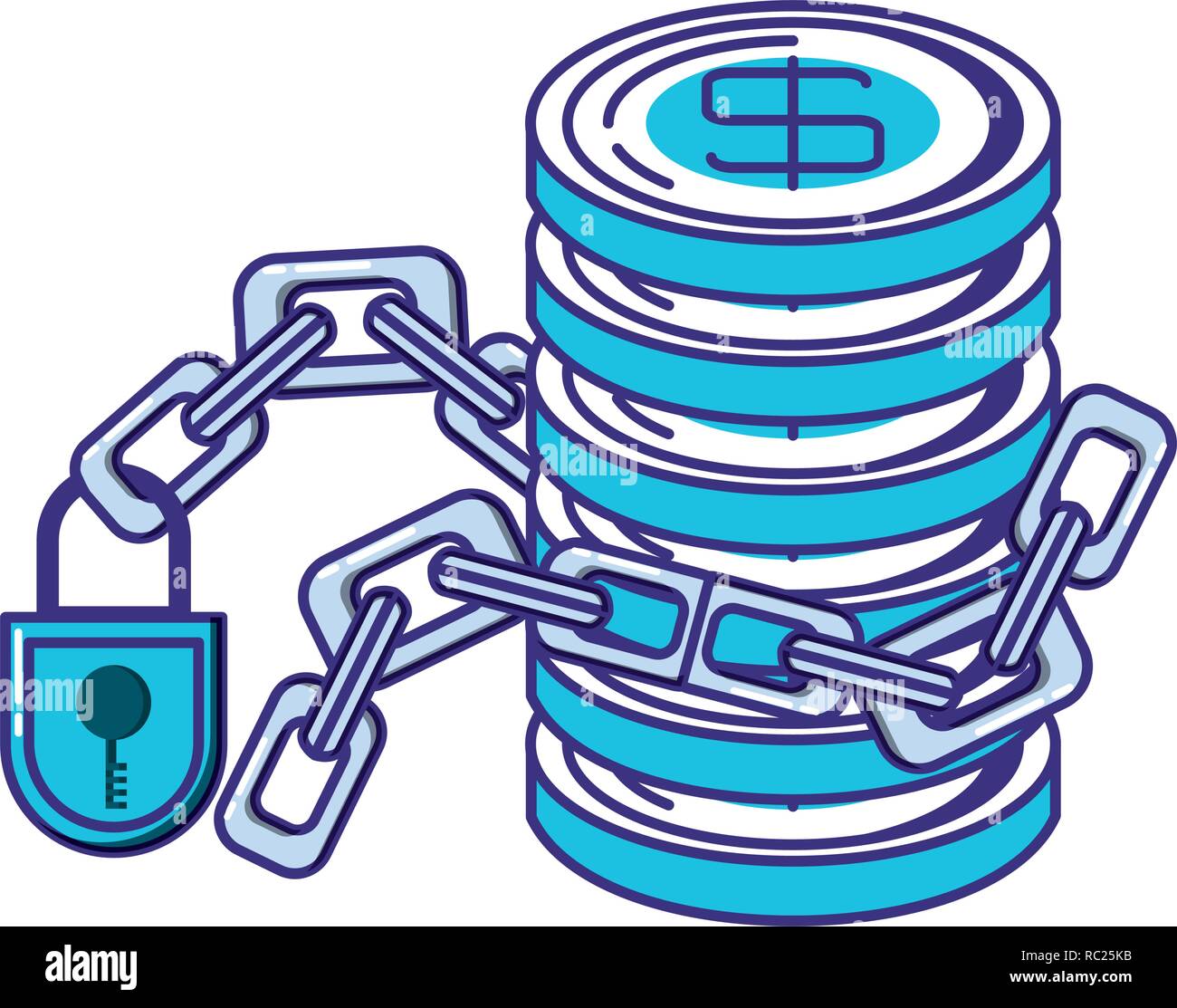 coins money with chain and padlock vector illustration design Stock ...