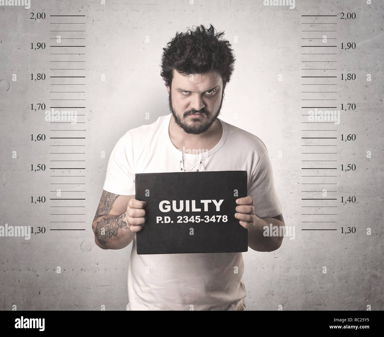 Caught guilty man with ID signs on his hand Stock Photo - Alamy