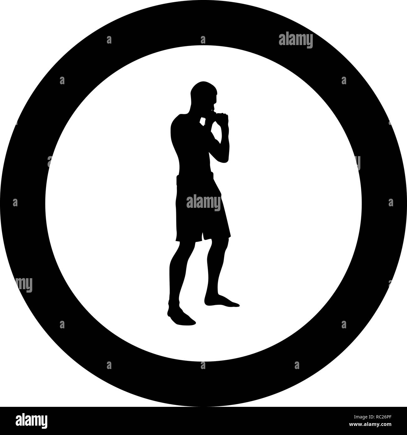 Fighter in fighting stance Man doing exercises Sport action male ...