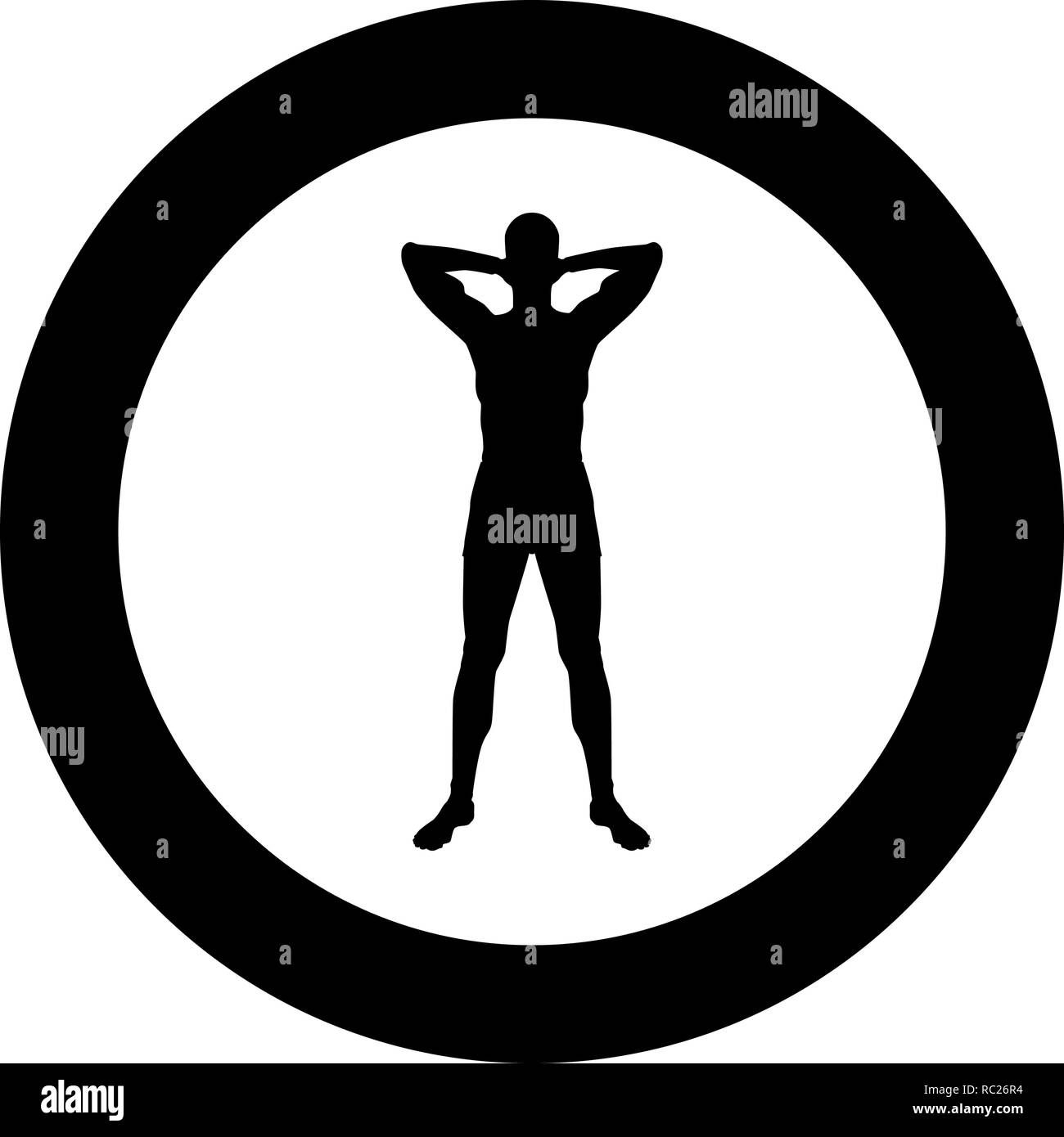 Concept relax Sportsman doing exercise Man holds hands behind head icon ...