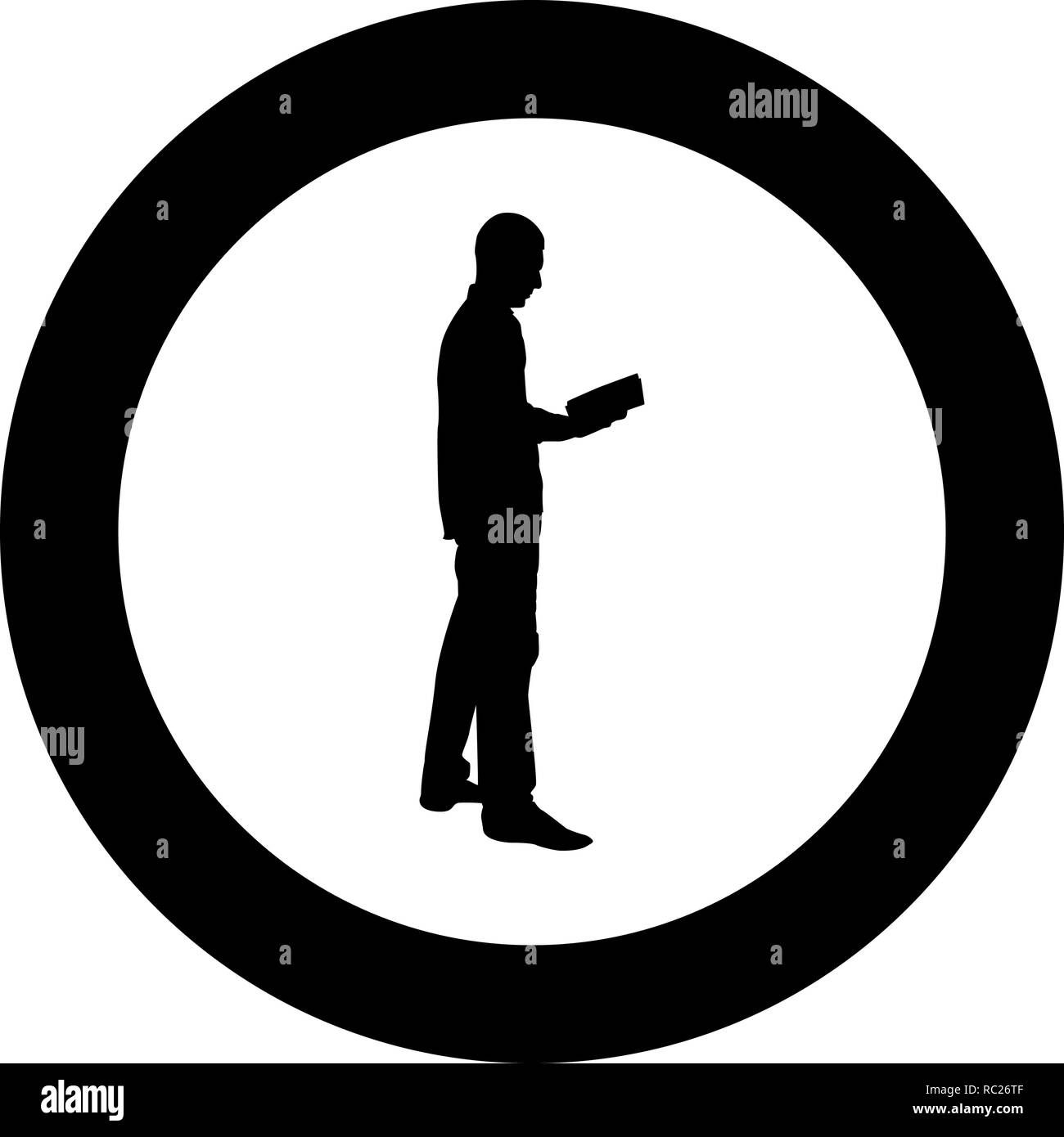 Man standing reading Silhouette concept learing document icon black ...