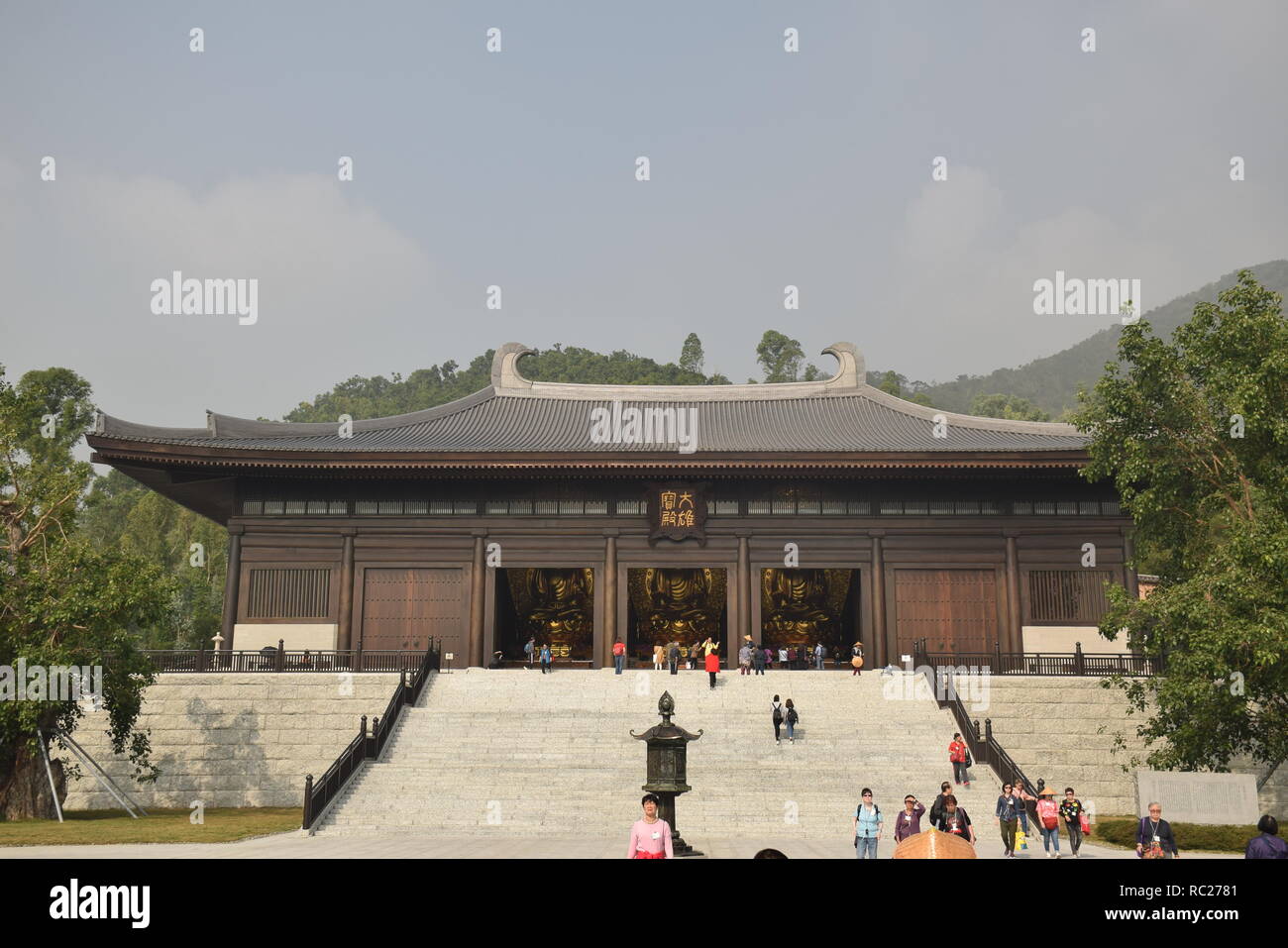 View of Tsz Shan buddhist monastery with the big bronze statue of ...