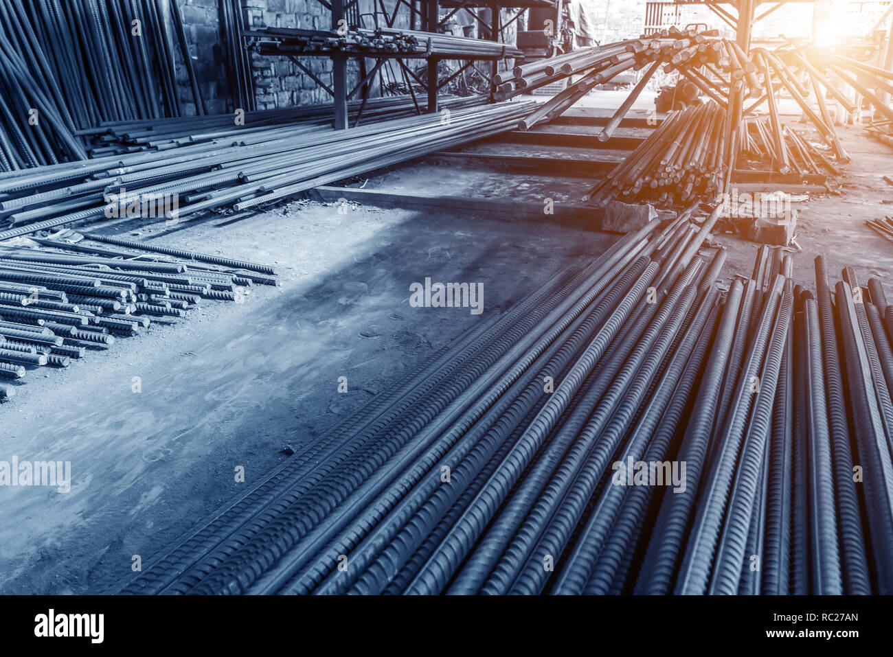 steel rebar for reinforcement concrete at construction site with house ...