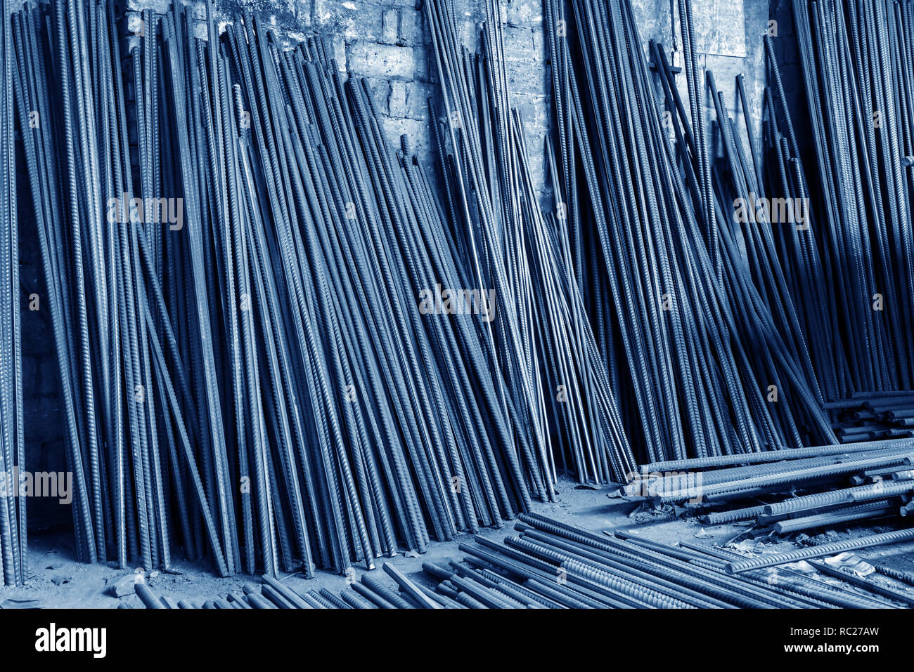 steel rebar for reinforcement concrete at construction site with house ...