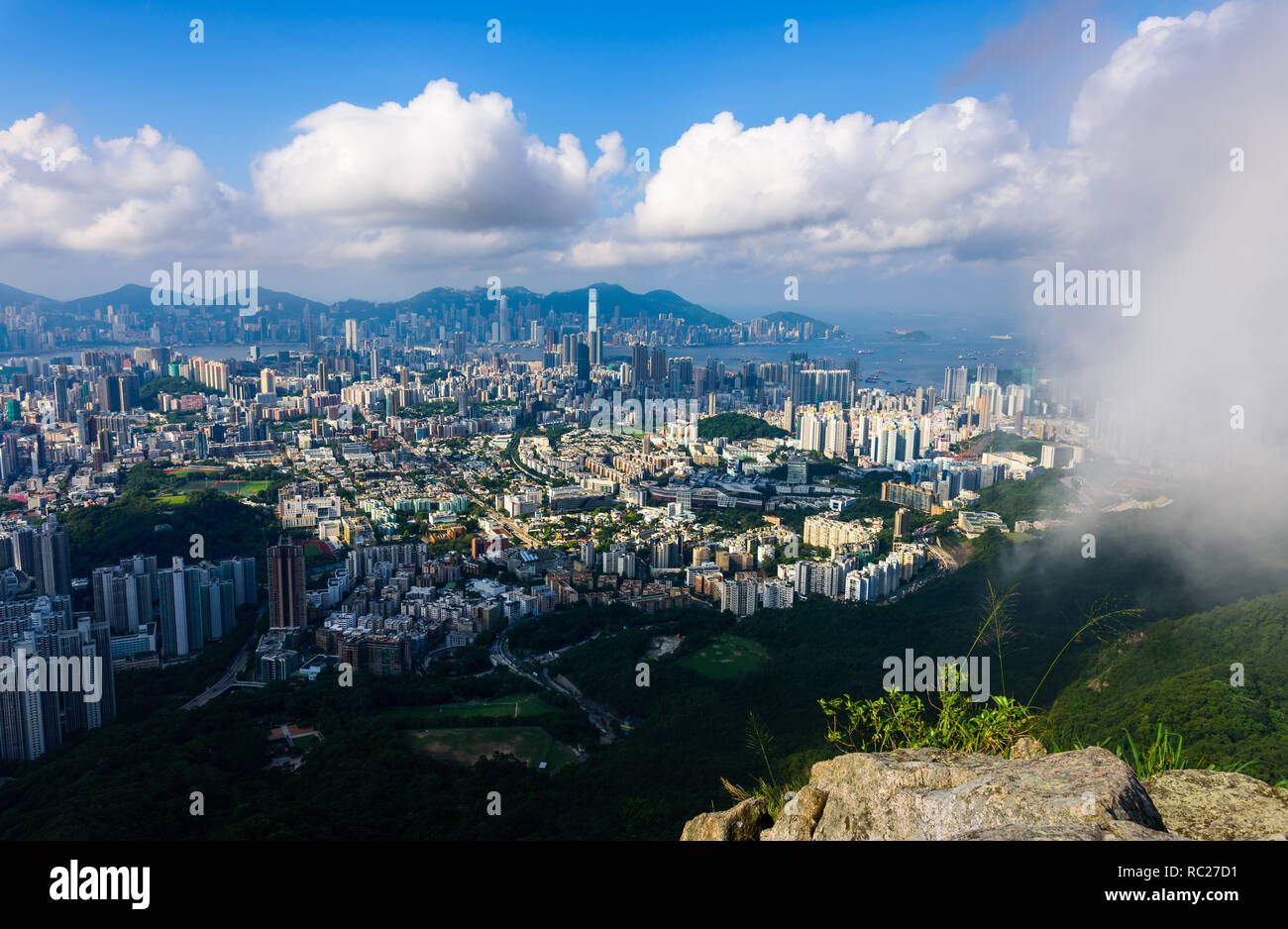 Hong Kong cityscape landmark view from the Lion rock at daytime Stock ...