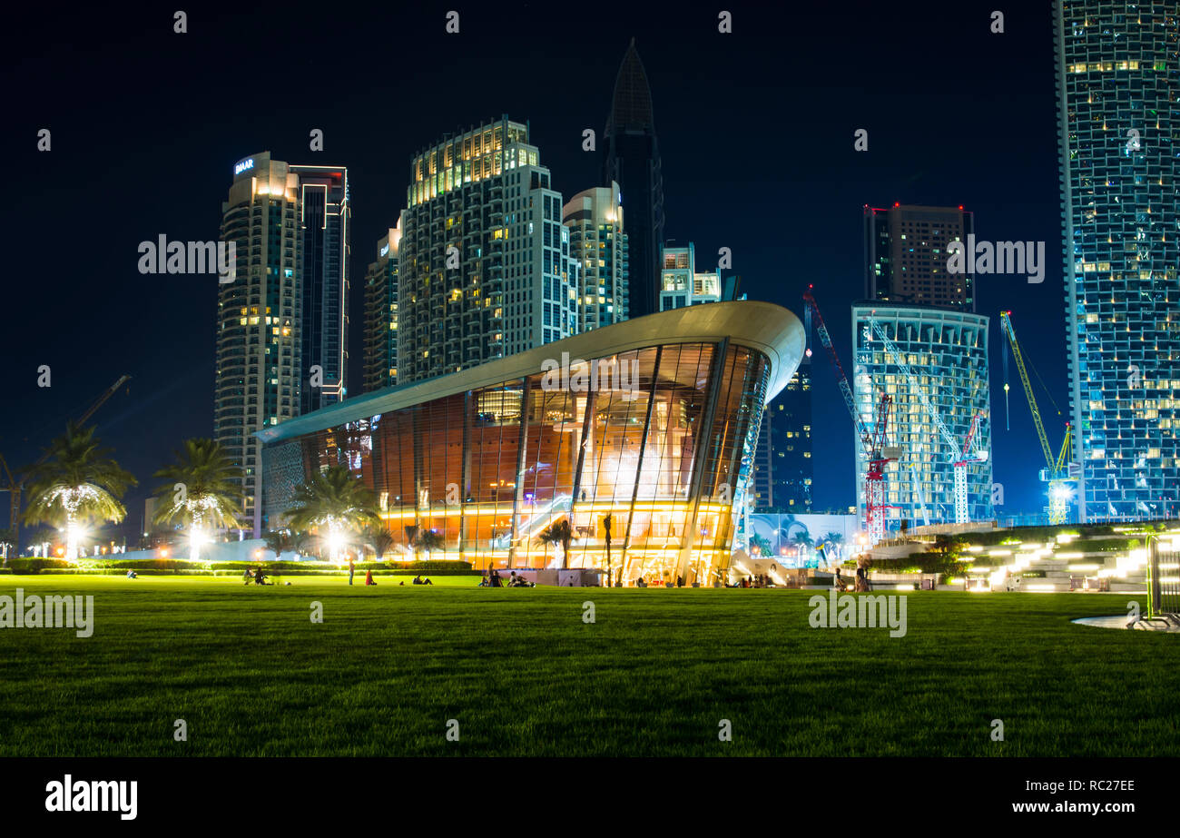 Dubai, United Arab Emirates - May 18, 2018: Dubai opera building and ...