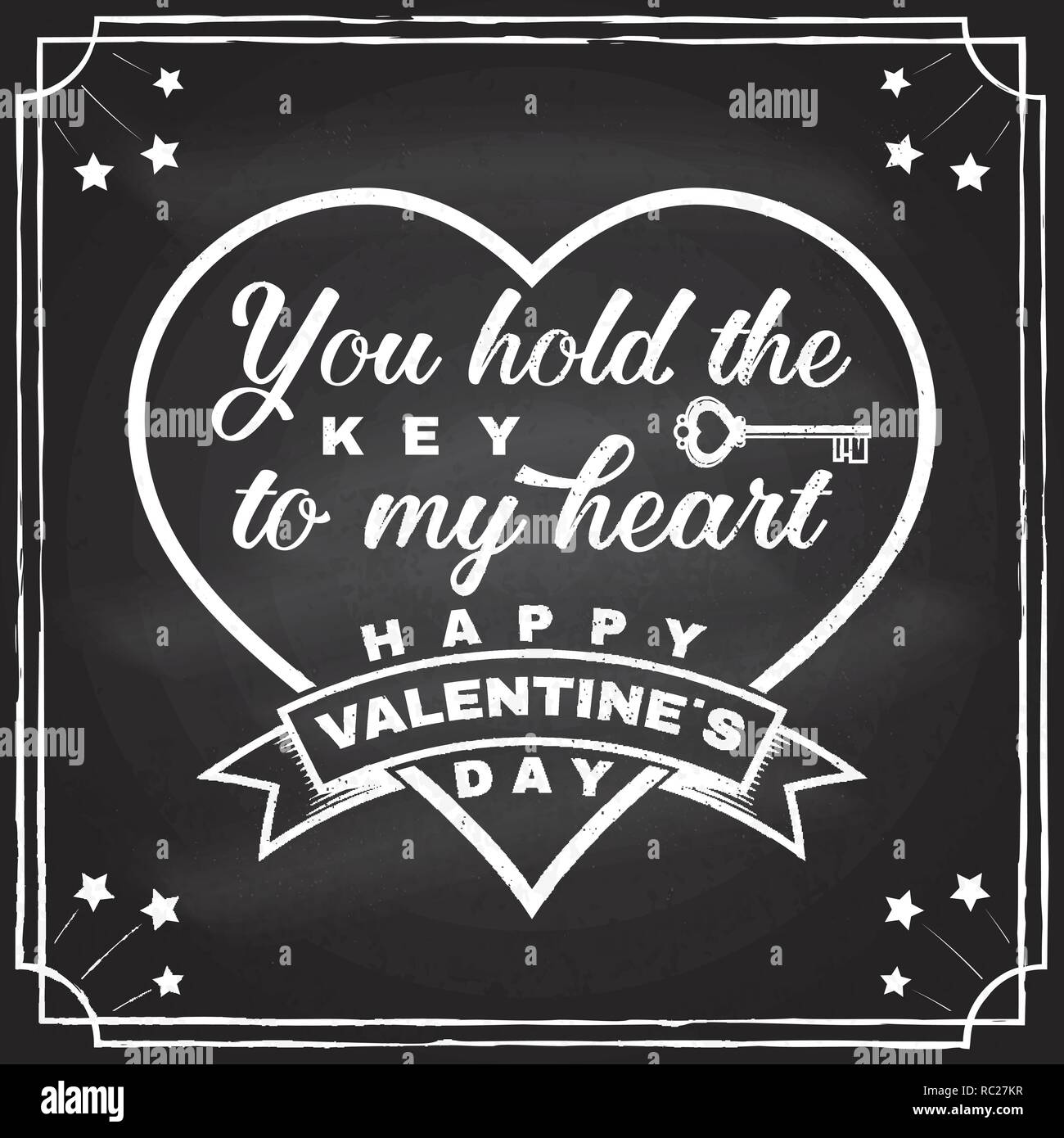 Happy Valentines Day. Stamp, badge, sticker, card with key and heart ...