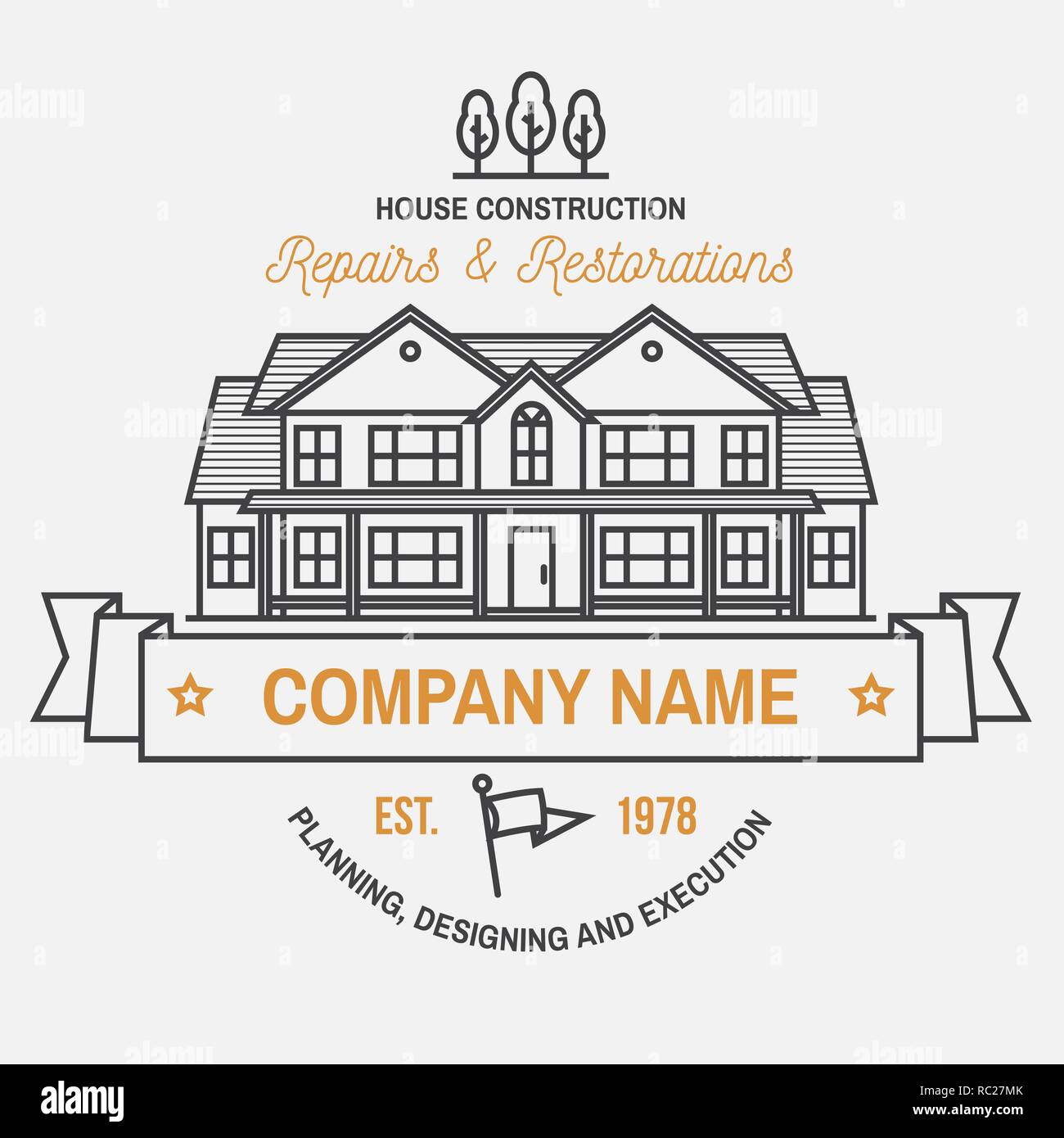 House construction company identity with suburban american house ...