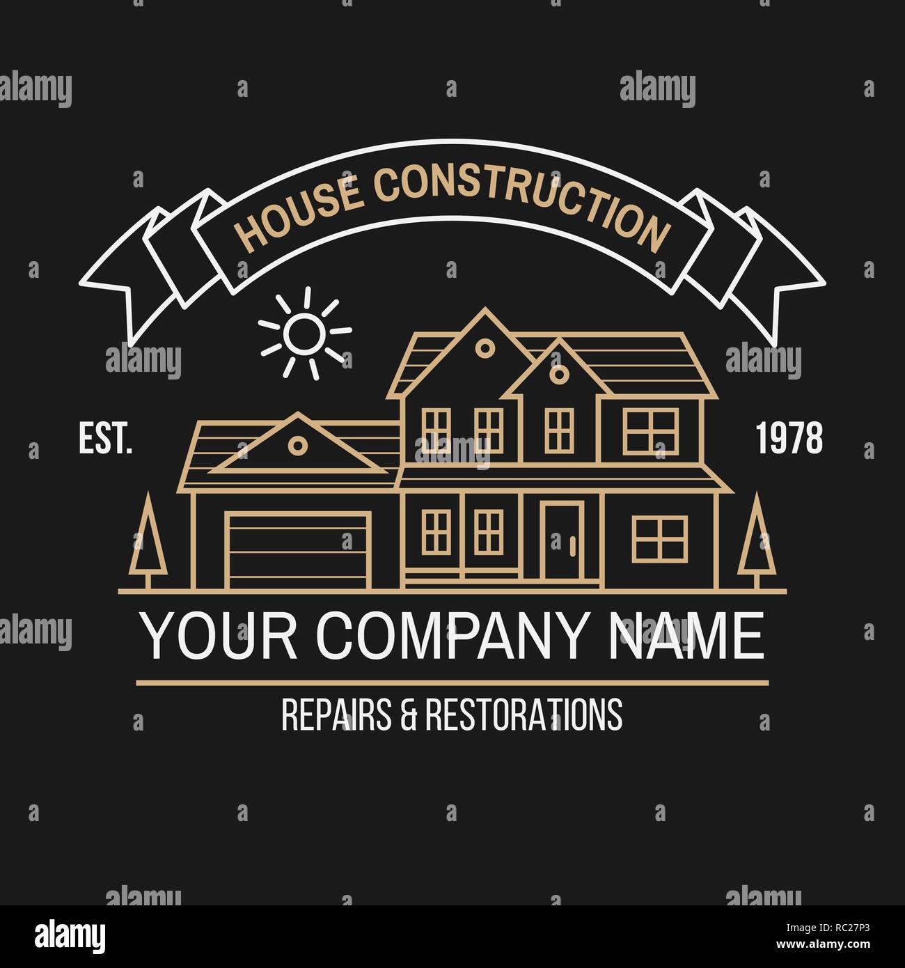 House construction company identity with suburban american house ...