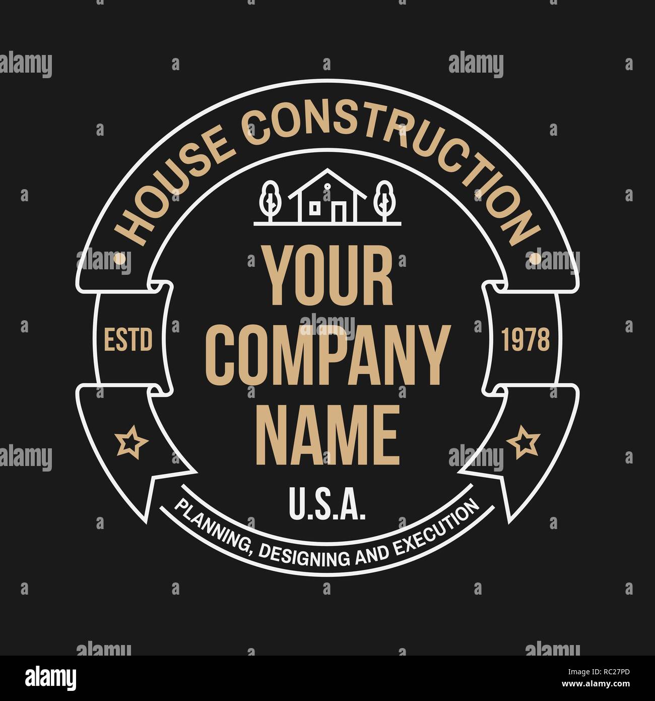 House construction company identity with suburban american house ...