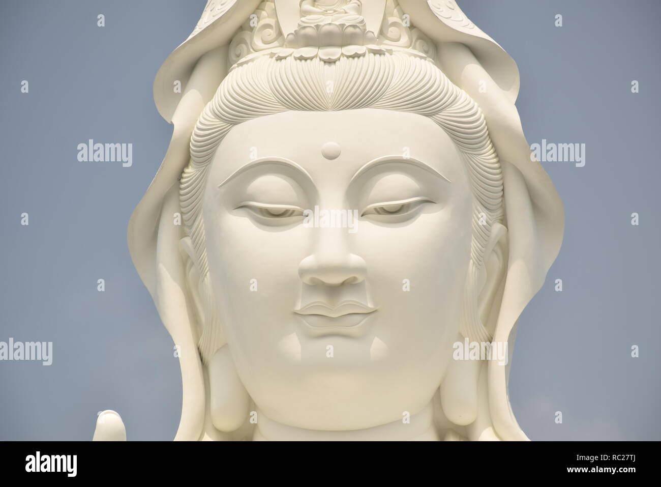Close up of the bronze Guanyin statue outside Tsz Shan buddhist monastery in Tai Po, Hong Kong ...