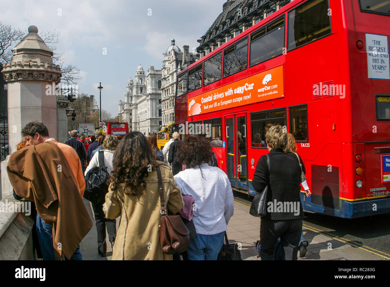 Street view with double-deck bus, London, Great-Britain, UK Stock Photo ...