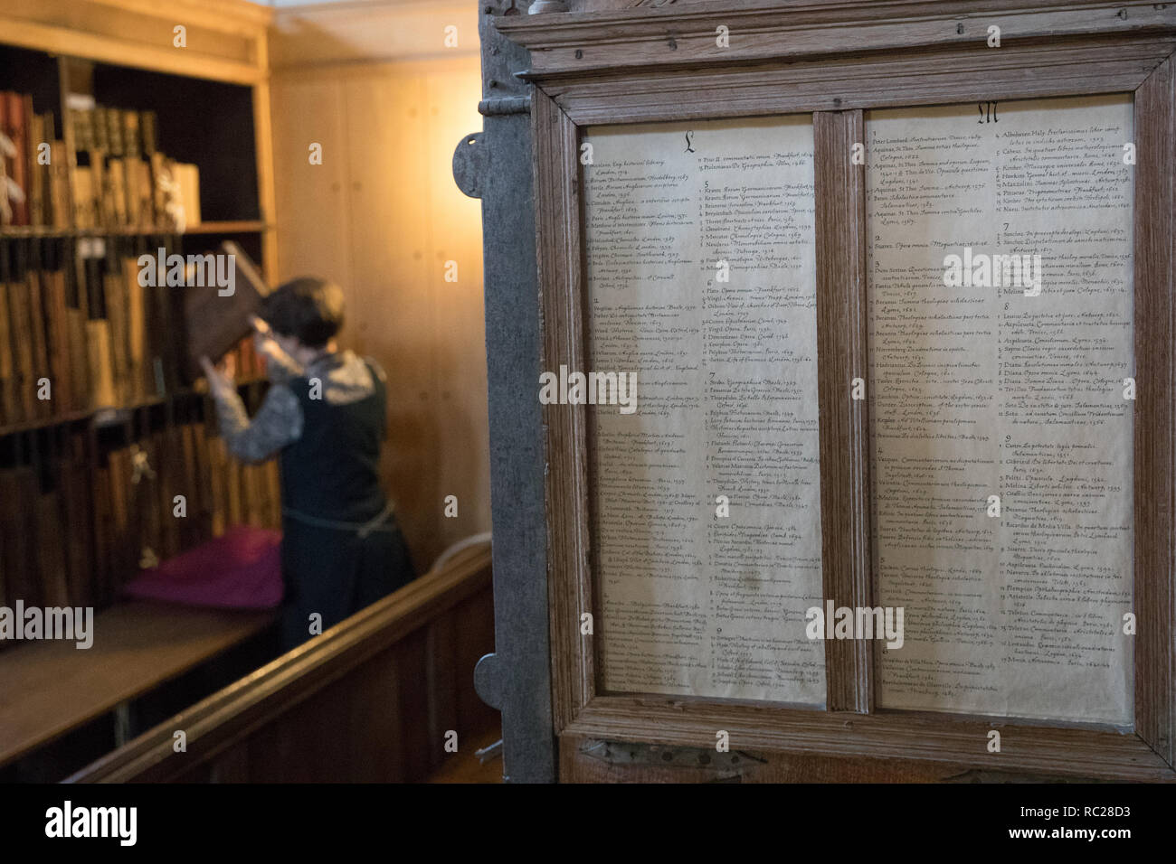 A view of the list of books on the shelves of the chained library as Dr ...