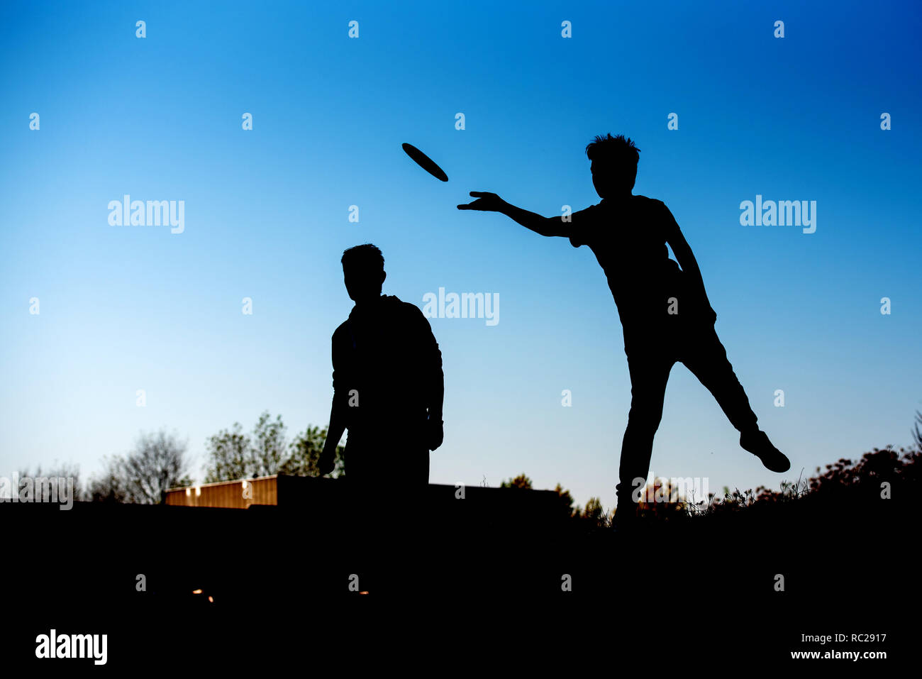 Throwing frisbee silhouette hi-res stock photography and images - Alamy