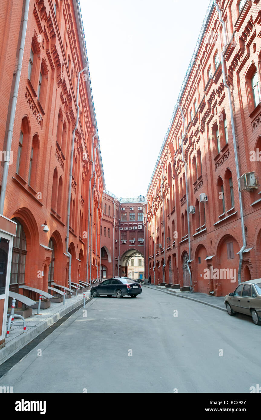 Moscow / Russia - March 11, 2009 - Moscow. Red brick buildings around ...