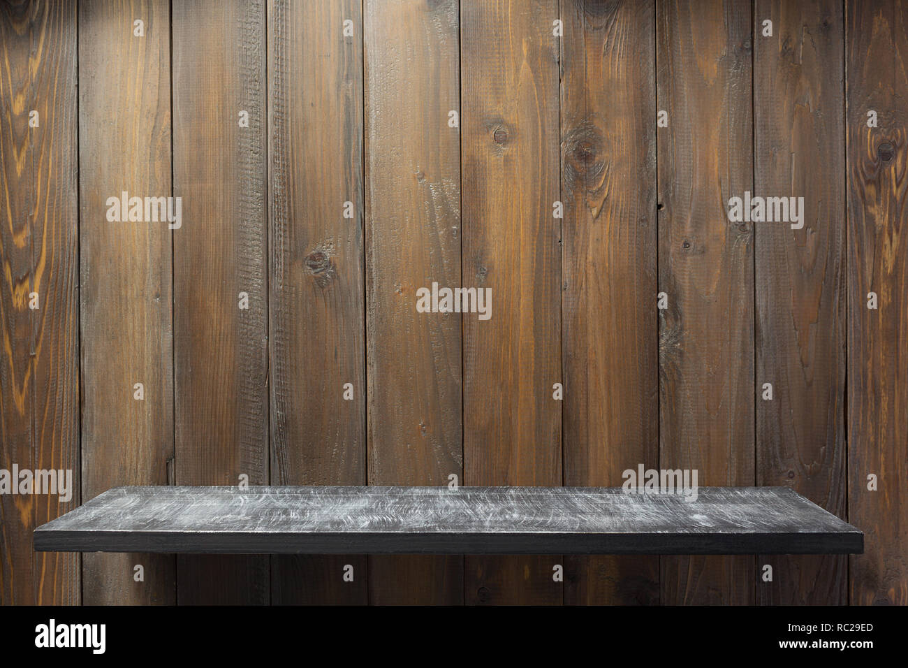 wooden shelf at abstract wall background surface Stock Photo - Alamy
