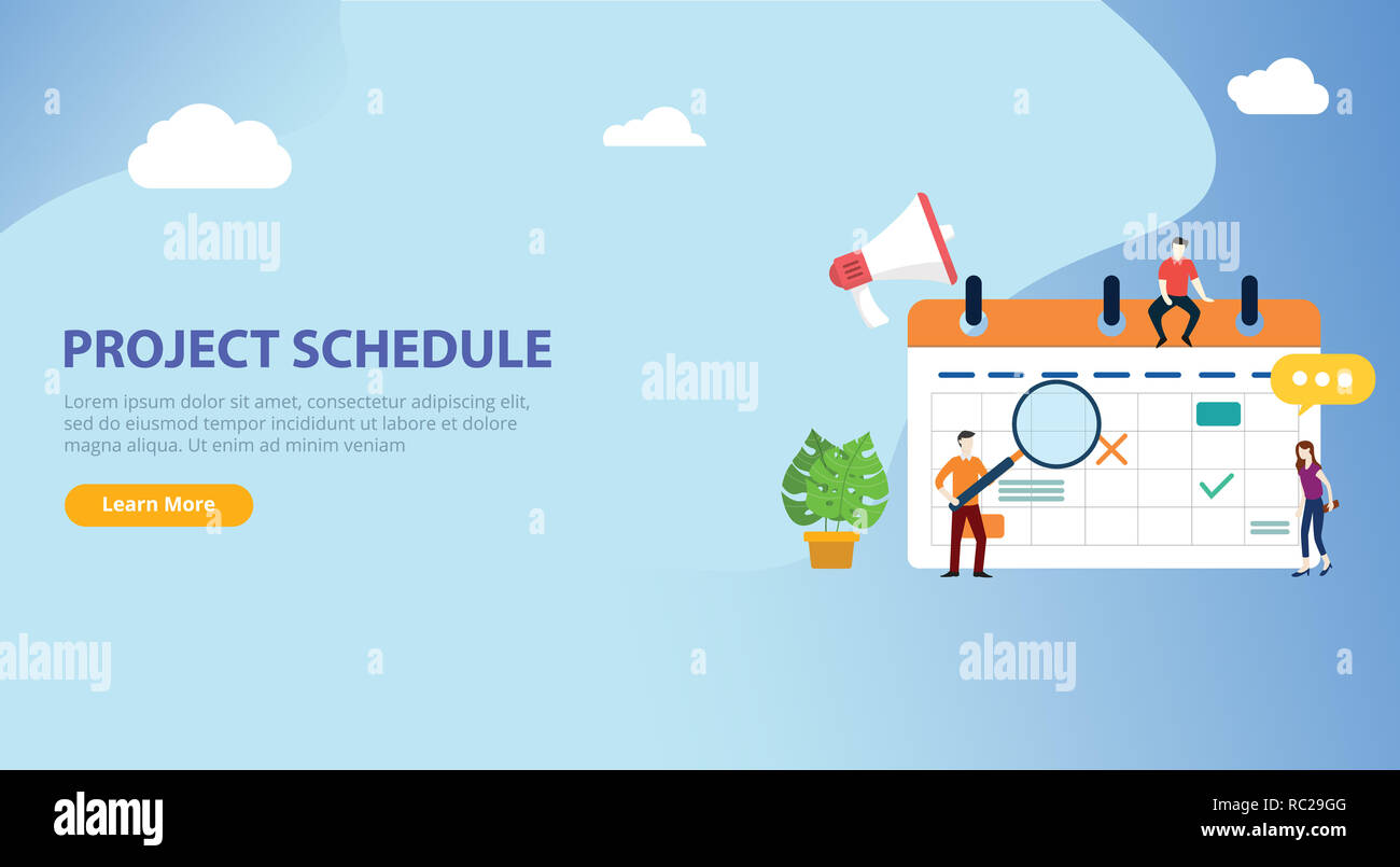 project schedule calendar timeline with people team work together on ...