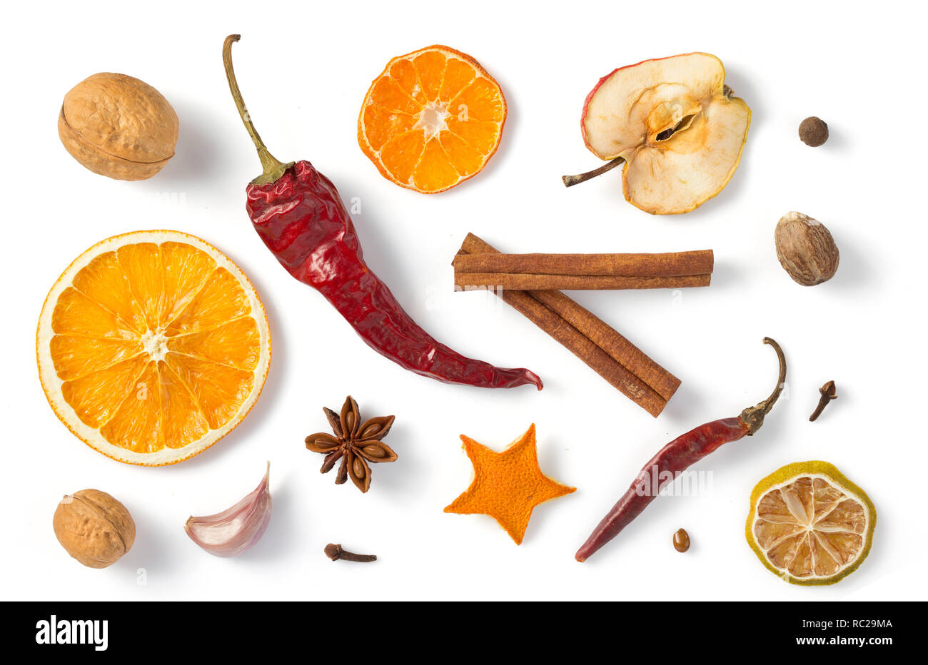 dried fruit and spices isolated on white background Stock Photo - Alamy