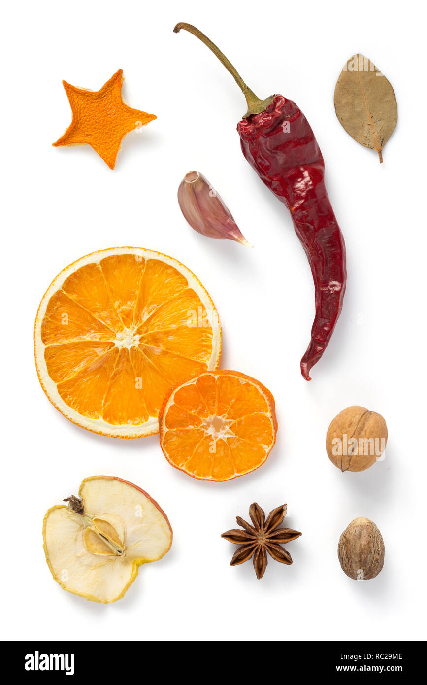 dried fruit and spices isolated on white background Stock Photo - Alamy