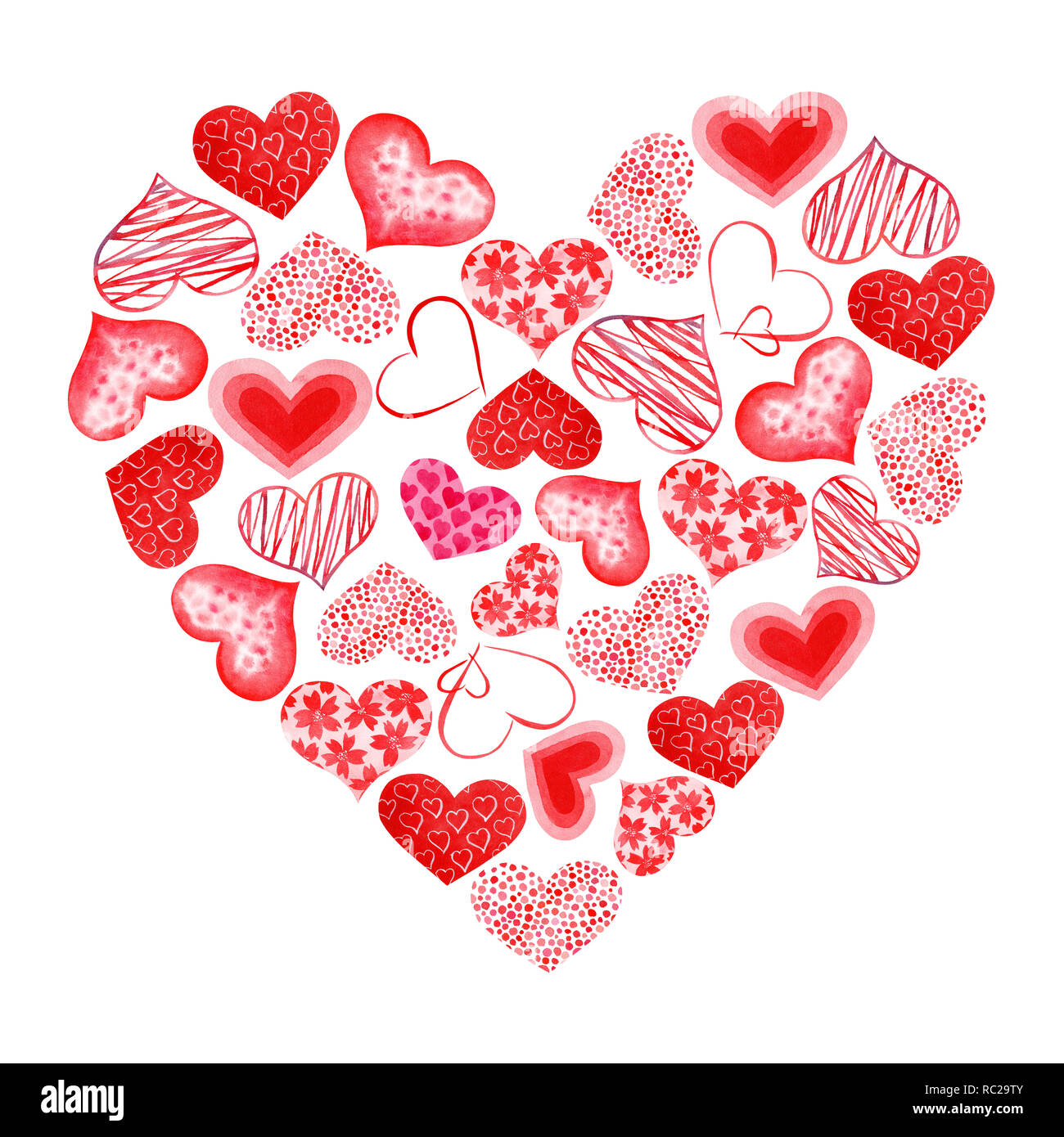 Watercolor hand painted red heart. Symbol of love. Isolated objects ...