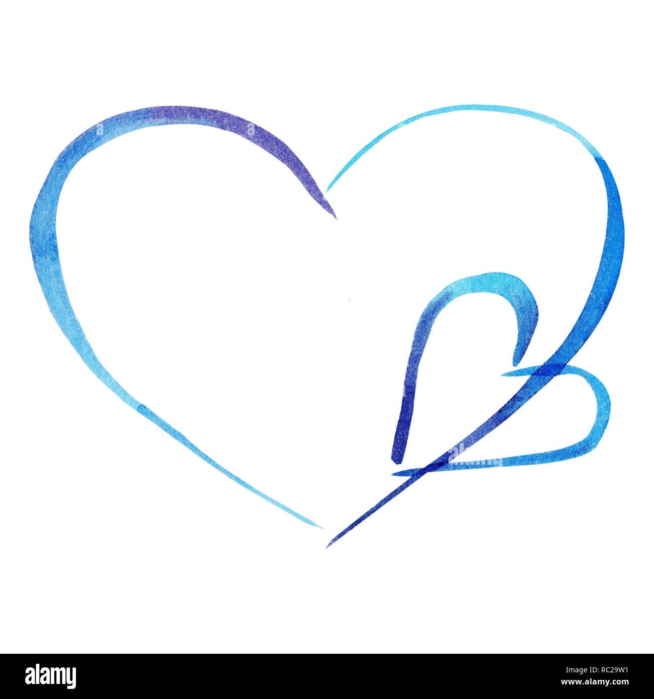 Watercolor hand painted blue heart. Symbol of love. Isolated objects ...