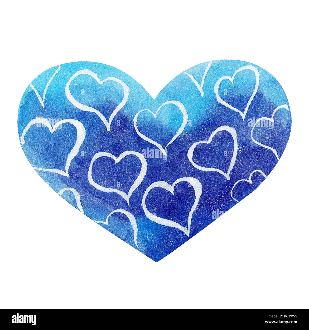 Watercolor hand painted blue heart. Symbol of love. Isolated objects ...