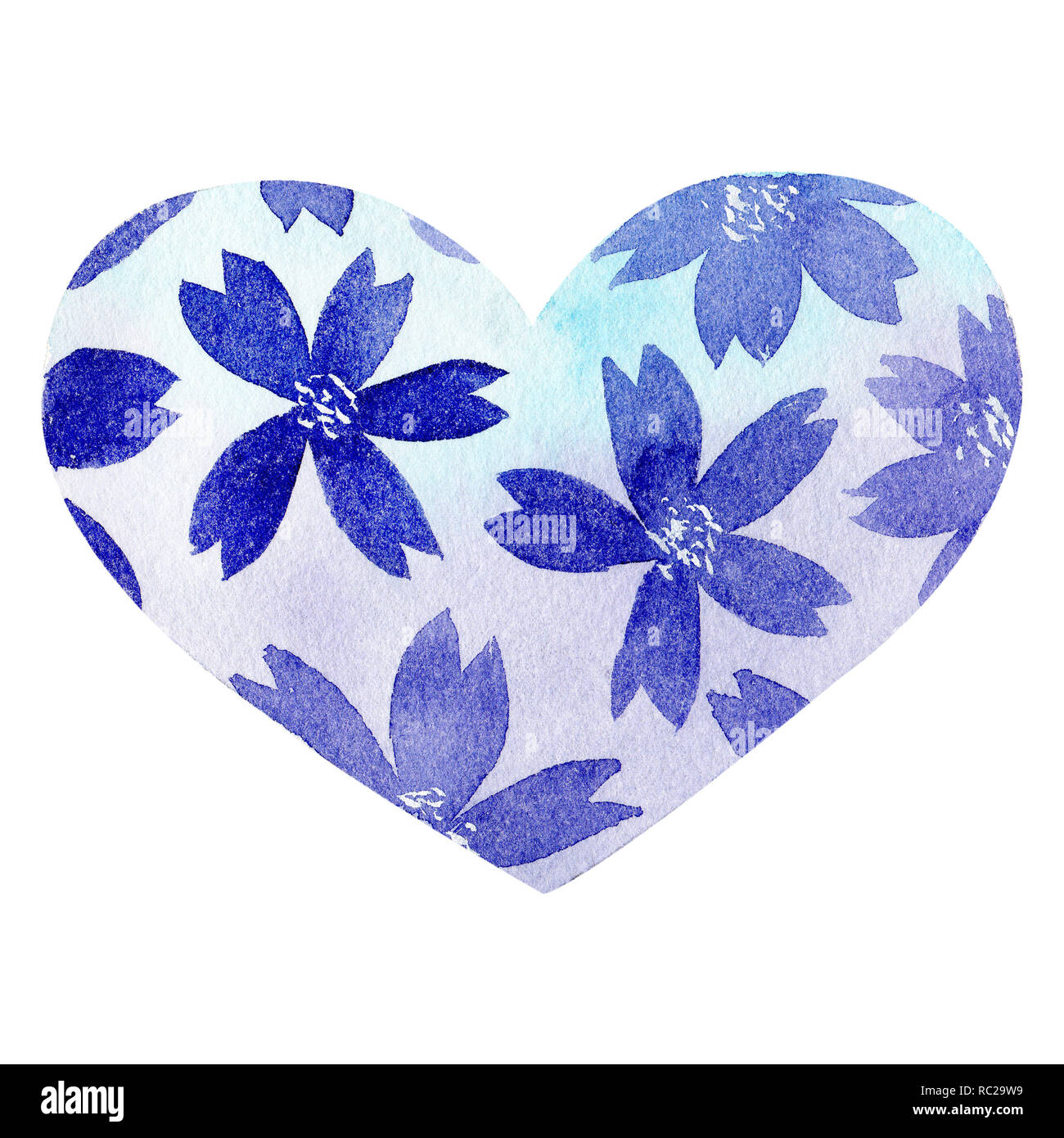Watercolor hand painted blue heart. Symbol of love. Isolated objects ...