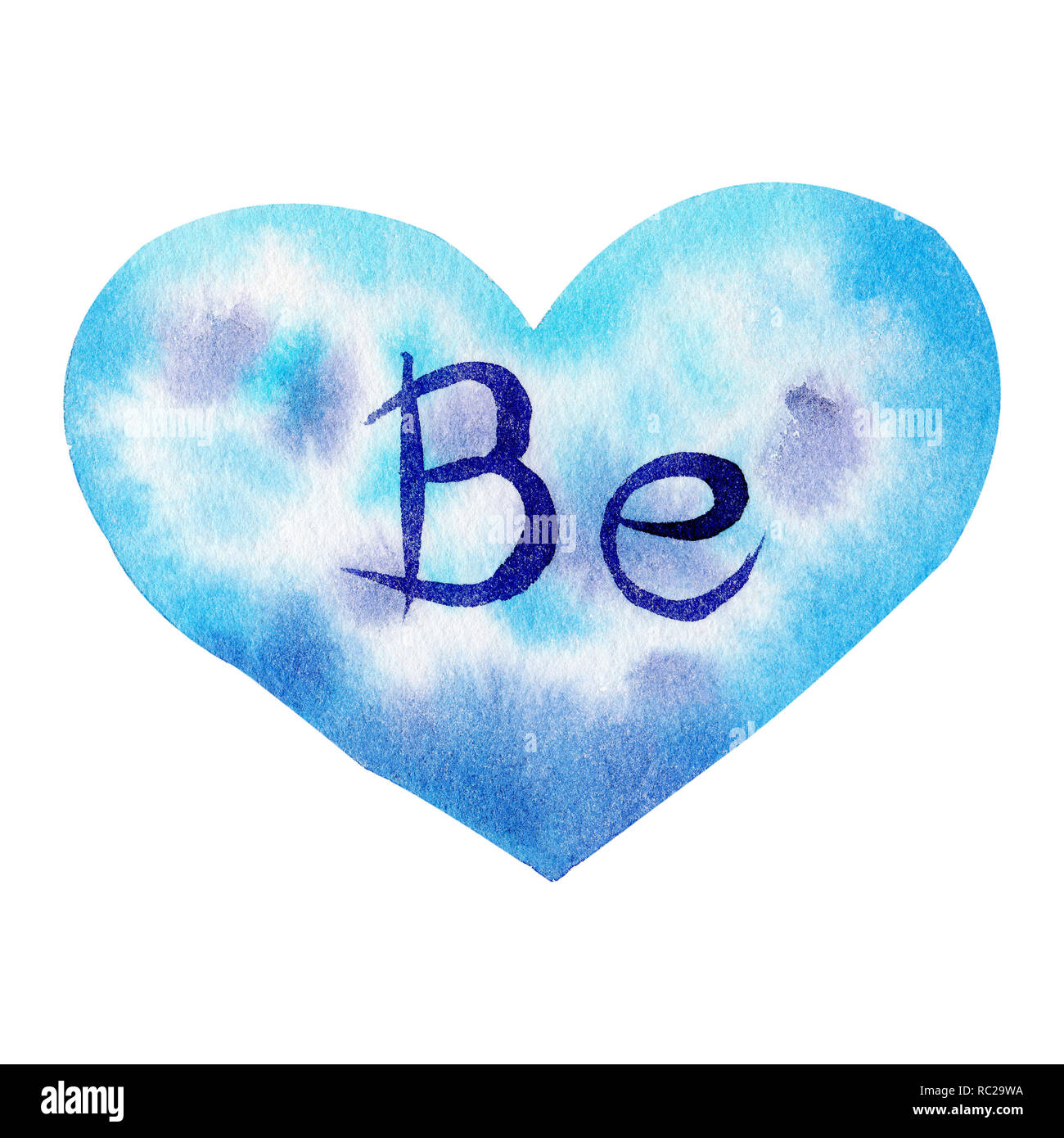 Watercolor hand painted blue heart. Symbol of love. Isolated objects ...