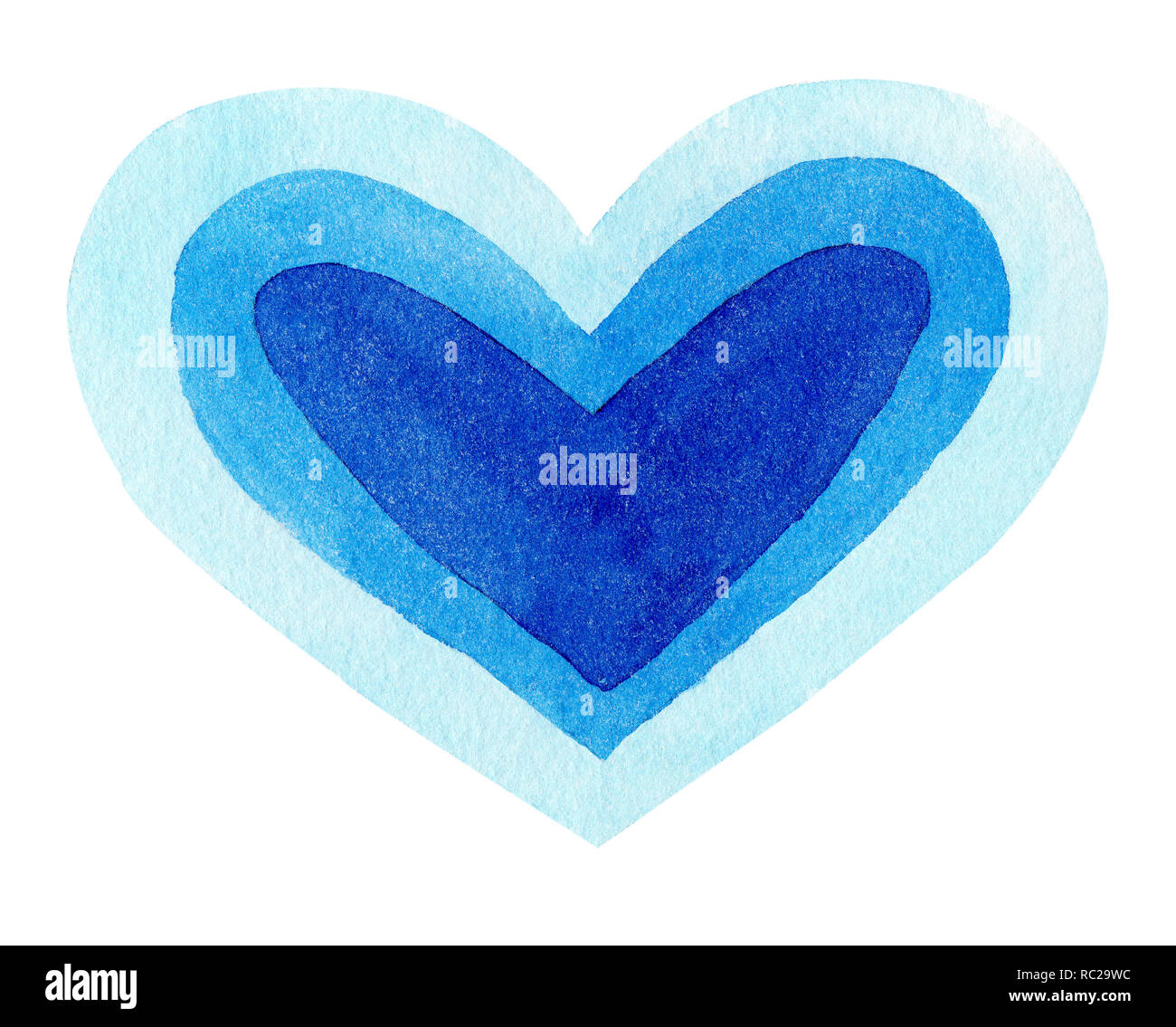 Watercolor hand painted blue heart. Symbol of love. Isolated objects ...