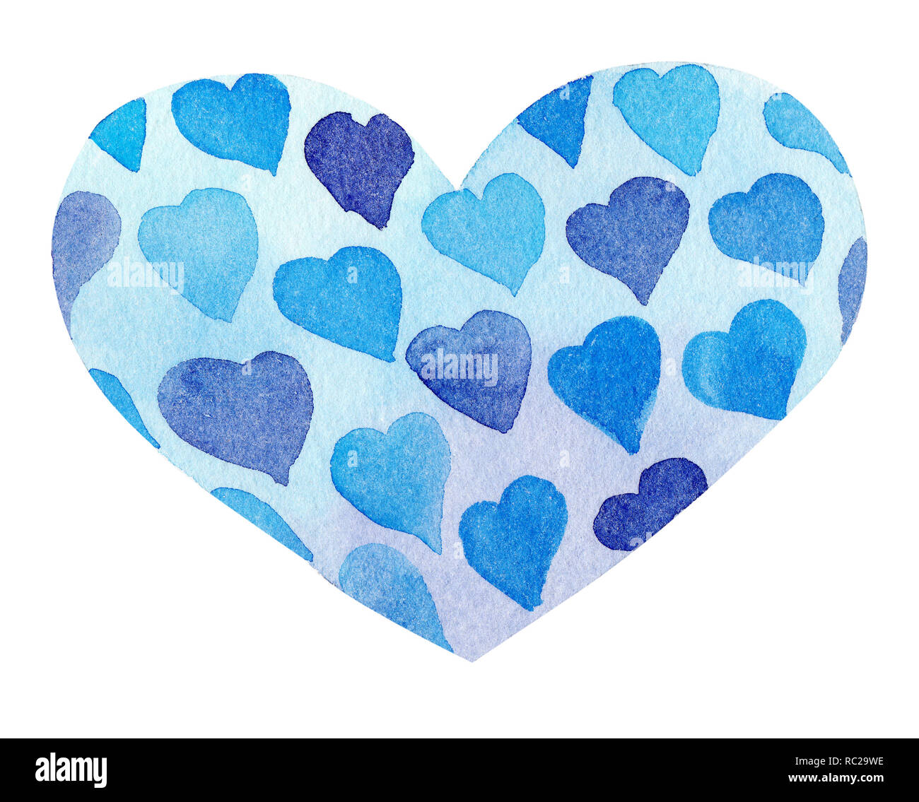 Watercolor hand painted blue heart. Symbol of love. Isolated objects ...