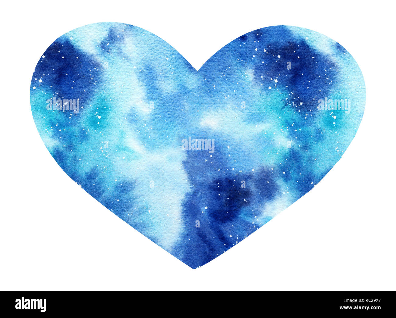 Hand painted watercolor galaxy illustration in shape of a heart ...
