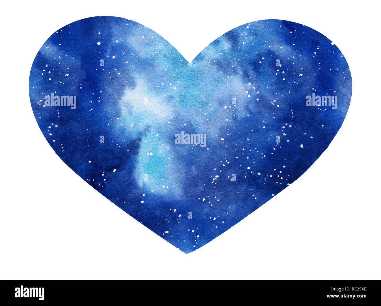 Hand painted watercolor galaxy illustration in shape of a heart ...