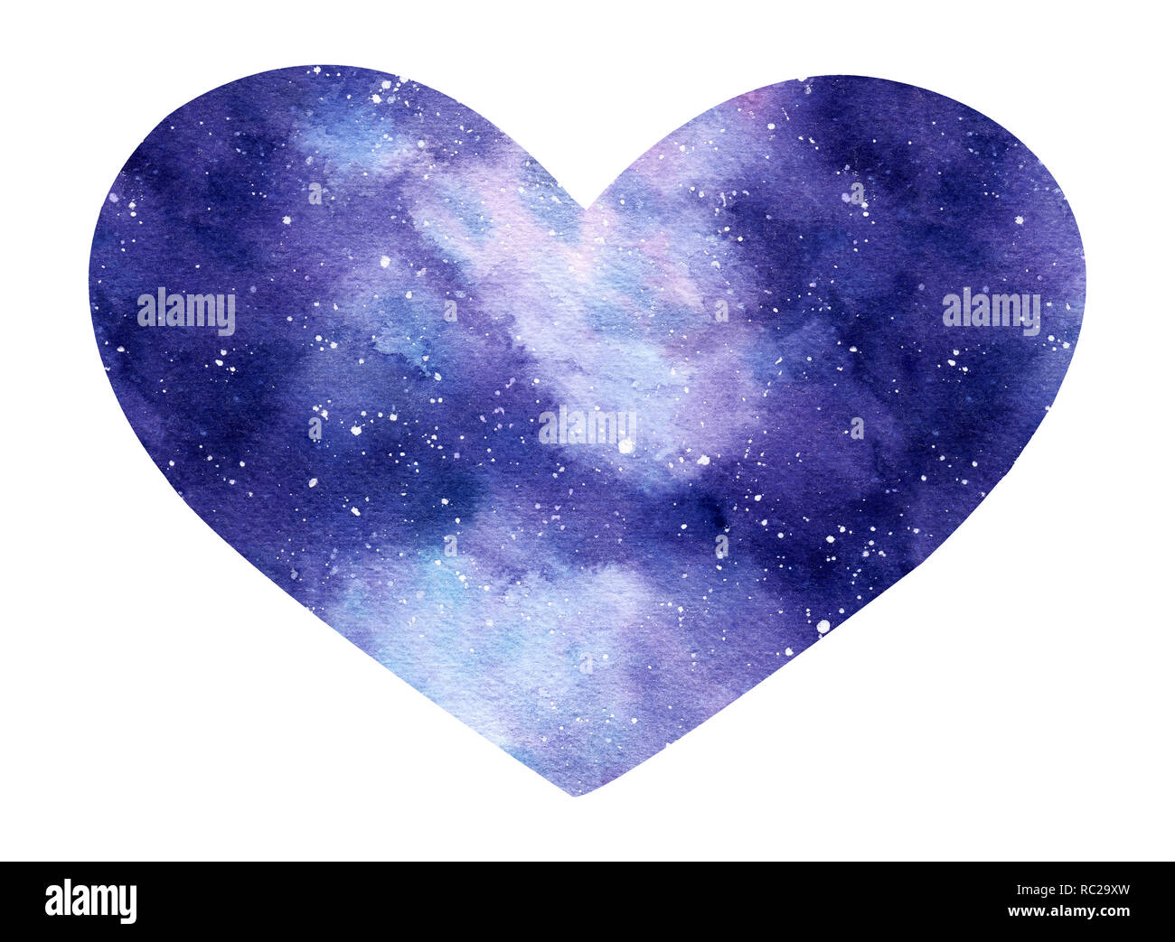 Hand painted watercolor galaxy illustration in shape of a heart ...