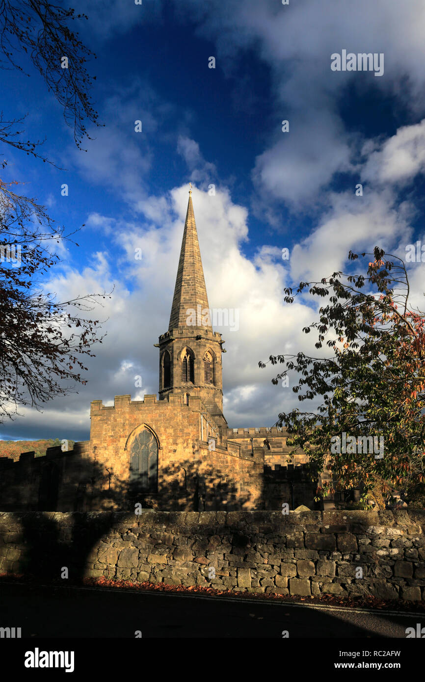 Autumn view over All Saints Church, Bakewell Town, Peak District ...