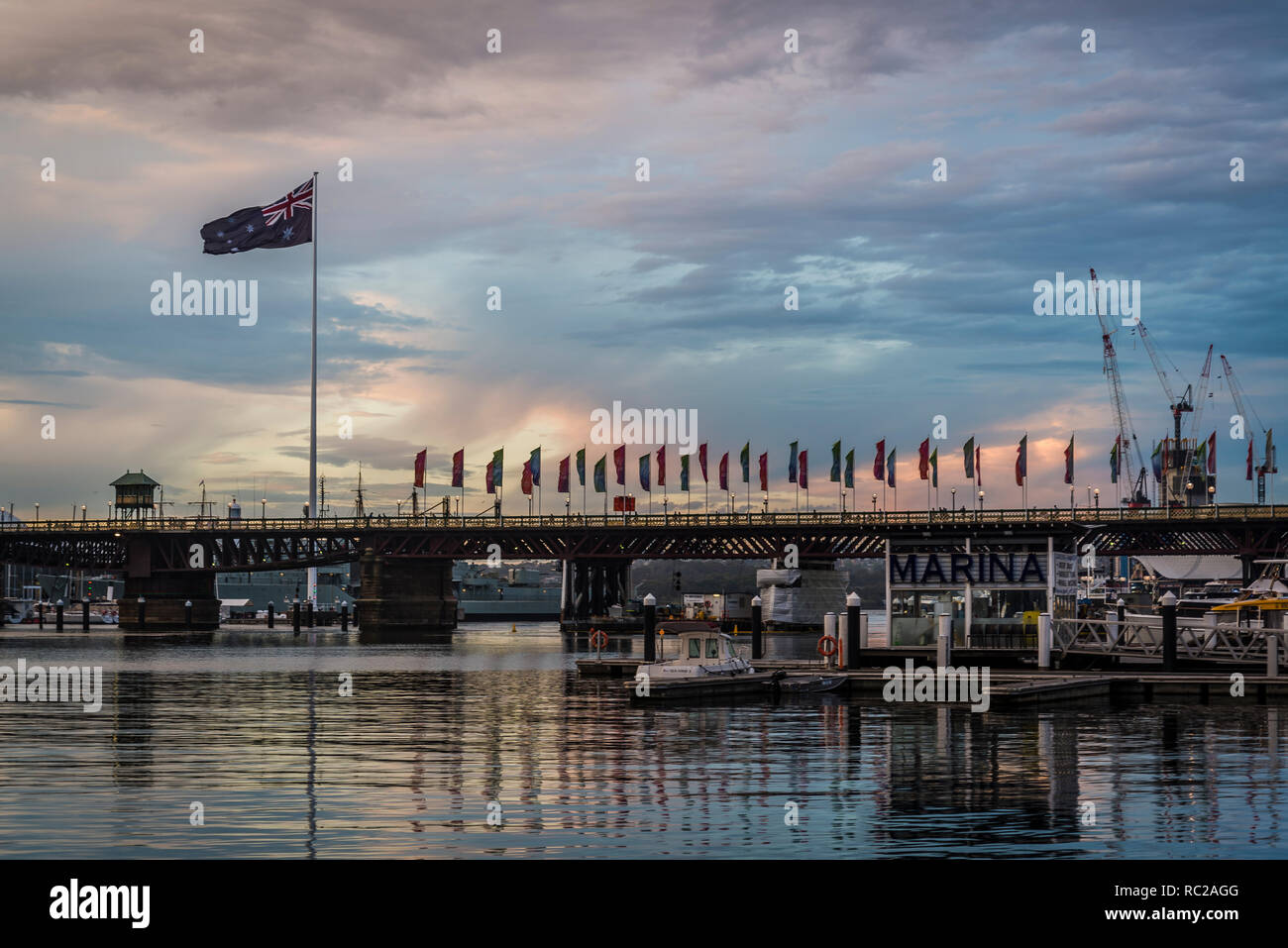 Pyrmont Bridge across Cockle Bay, Darling Harbour, Sydney, NSW ...