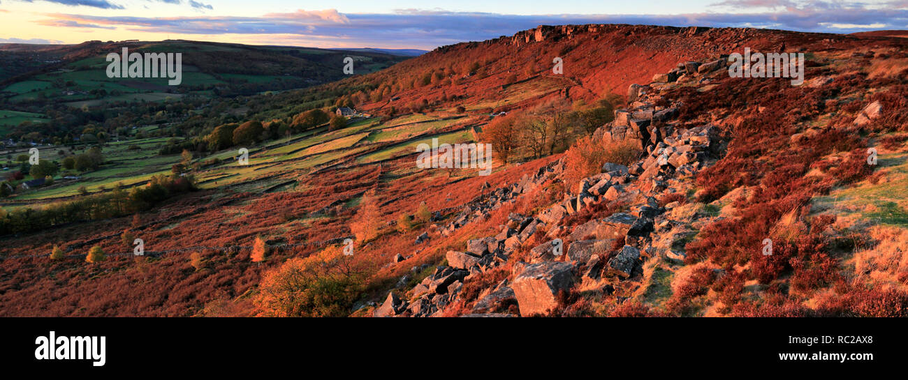 Sunset on Baslow Edge, Peak District National Park, Derbyshire Dales ...