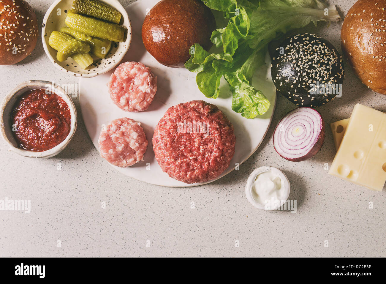 Ingredients for burgers Stock Photo - Alamy