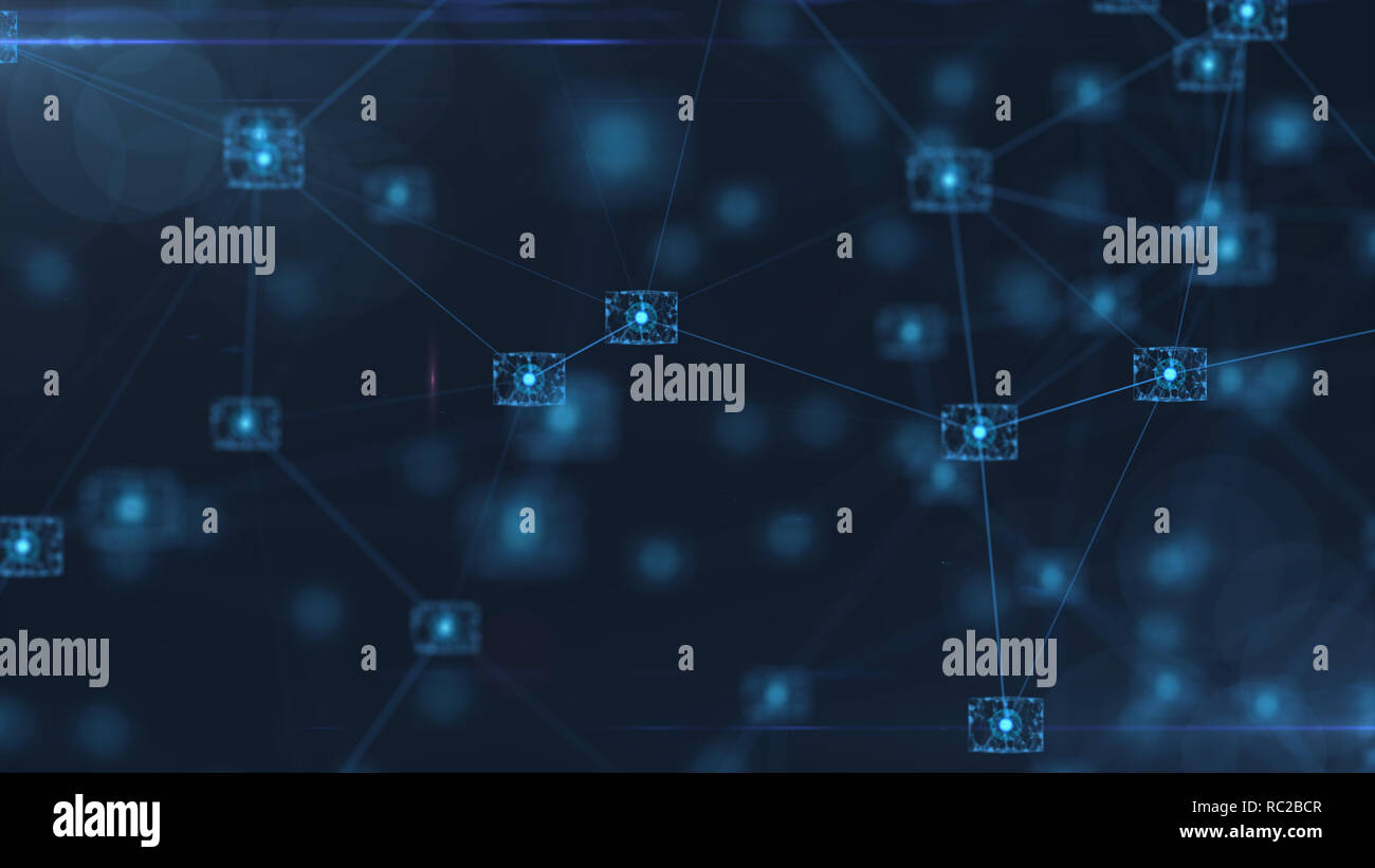 Blockchain network concept.Isometric digital blocks square code big data connection with ...
