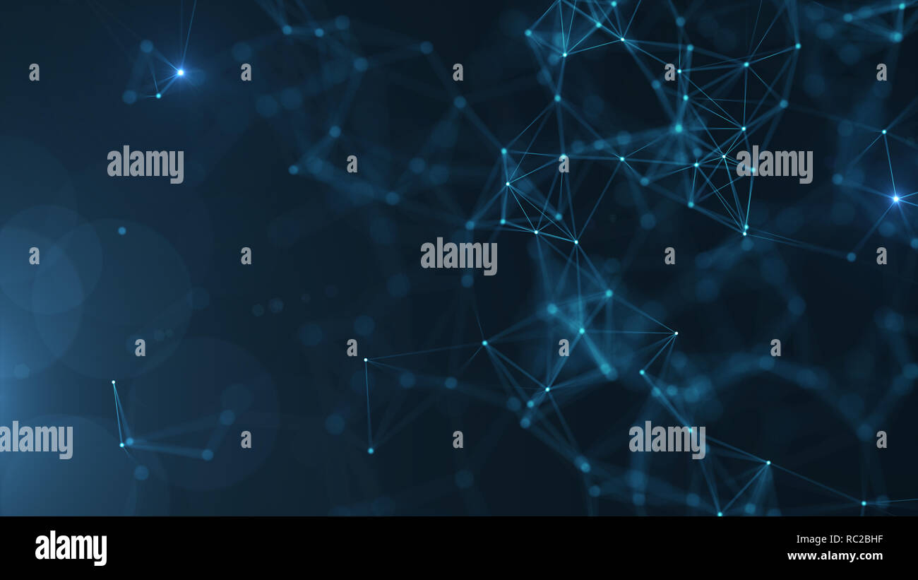 Abstract Connected Dots And Lines On Blue Background Communication And