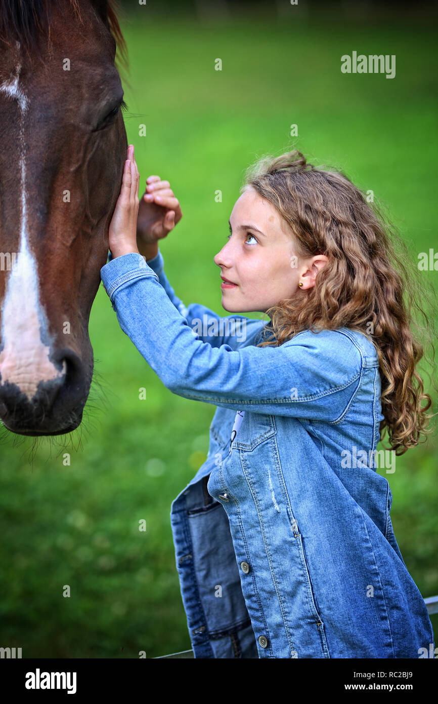 girl on ranch with horse Stock Photo - Alamy