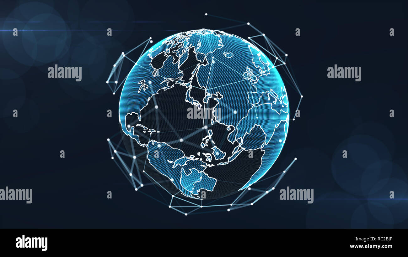 Growing global network and data connections concept.Scientific ...