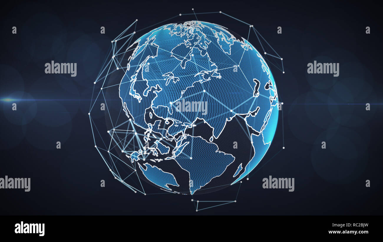 Growing global network and data connections concept.Scientific ...