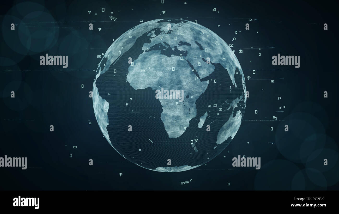 Growing global network and data connections concept.Scientific ...