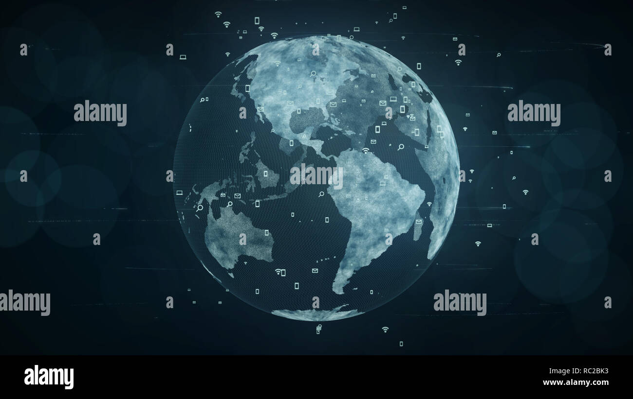 Growing global network and data connections concept.Scientific ...