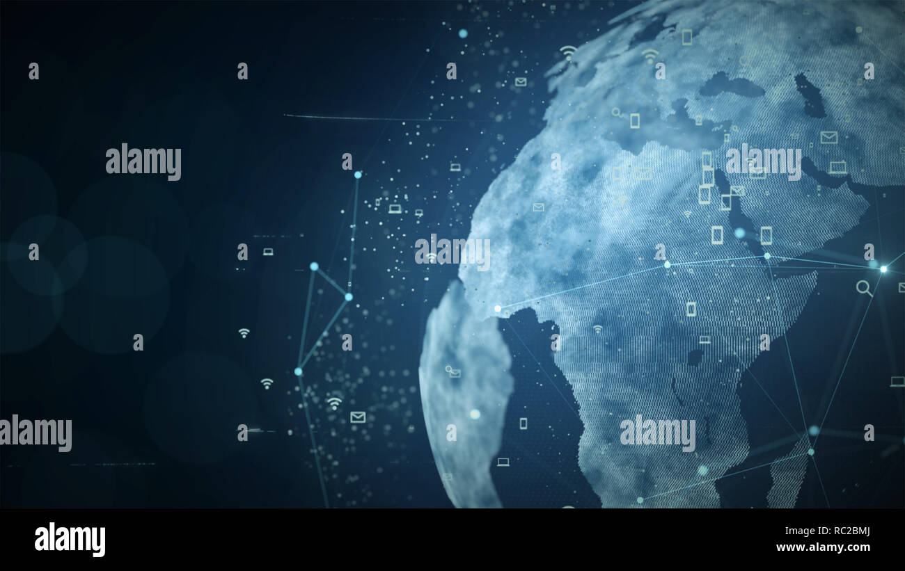 Growing global network and data connections concept.Scientific ...