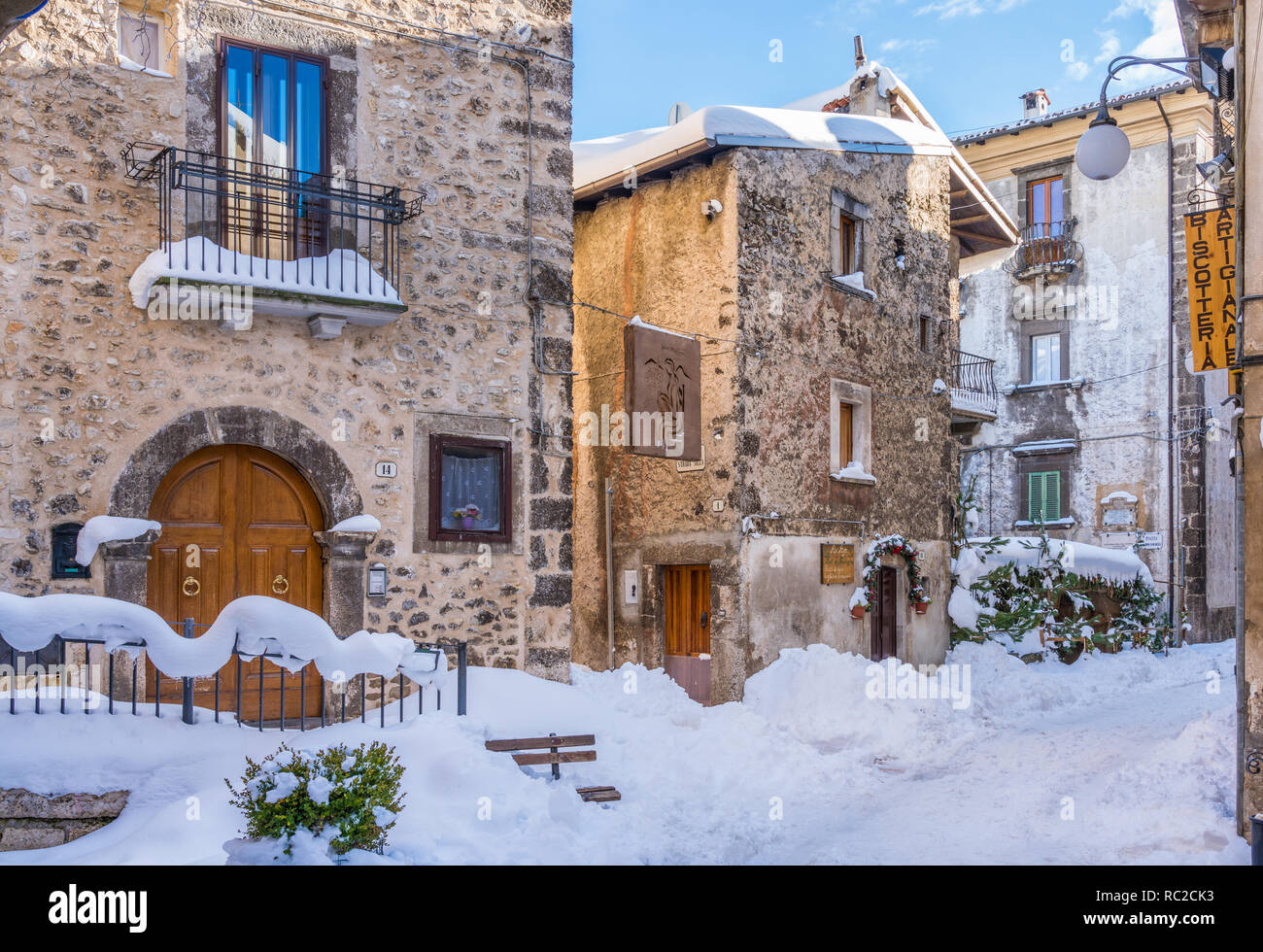 The beautiful Scanno covered in snow during winter season. Abruzzo ...