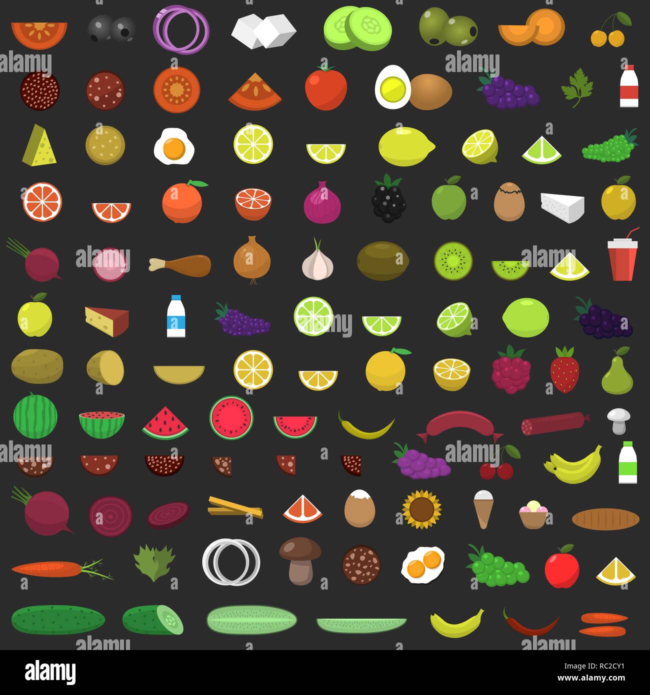 Food icon mega set. Fruit and vegetables, Big collection. Vector ...