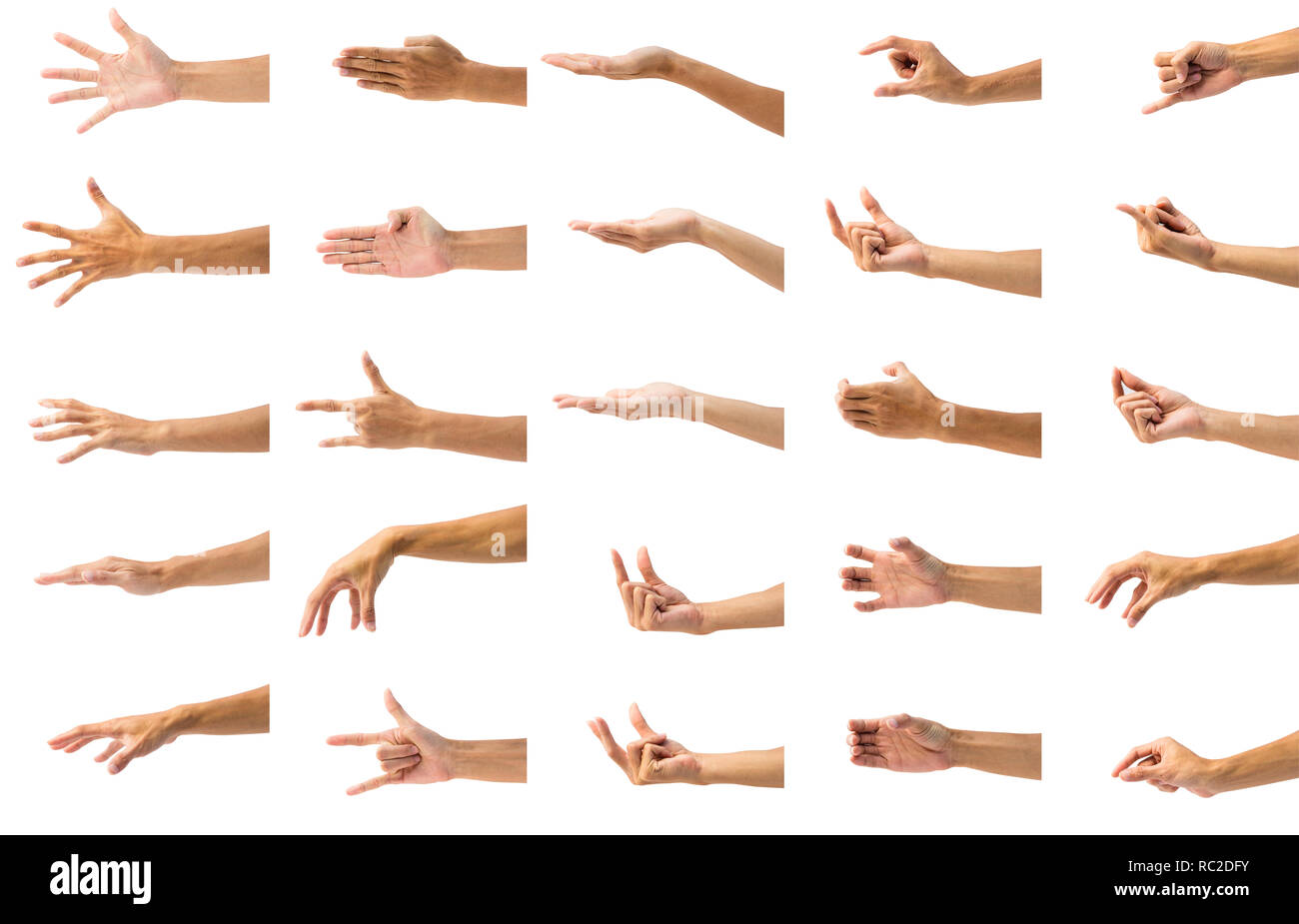Collection of man's hand gesture isolated on white background. Set of ...