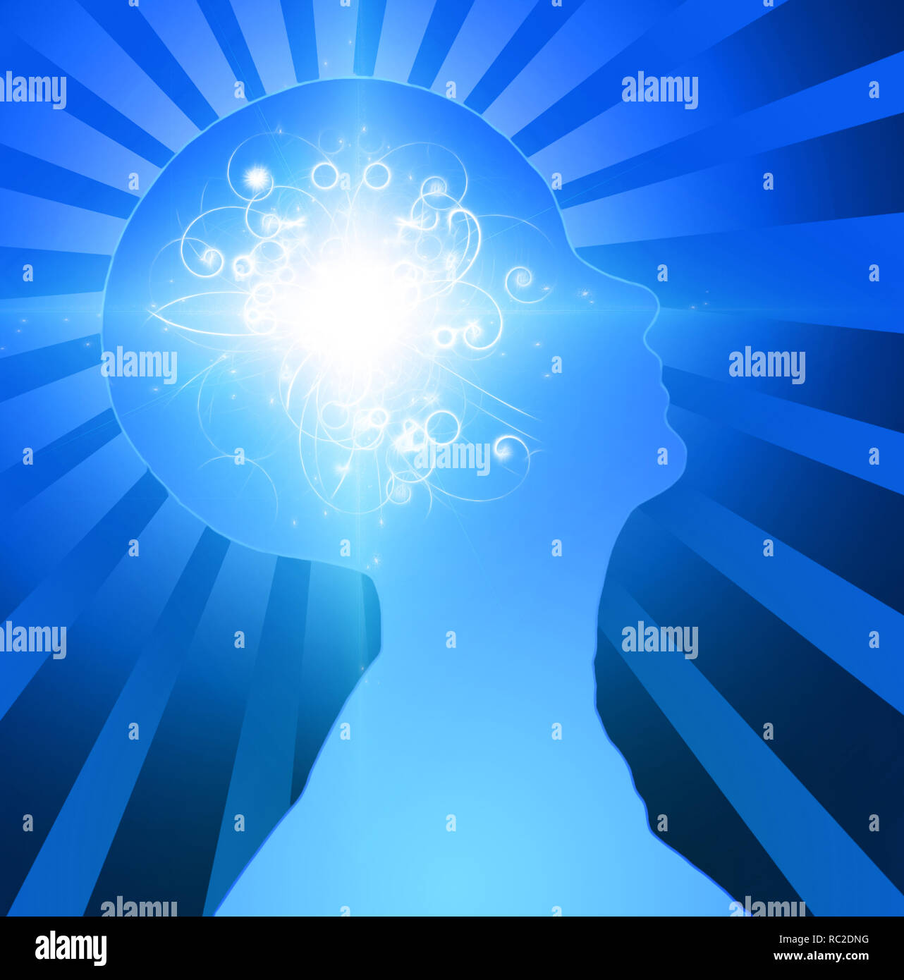 Human Head Radiates Light. Mind Power Stock Photo - Alamy