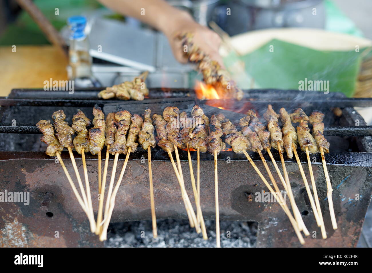 Satay Matang Aceh, Indonesian grilled meats with charcoal at street ...